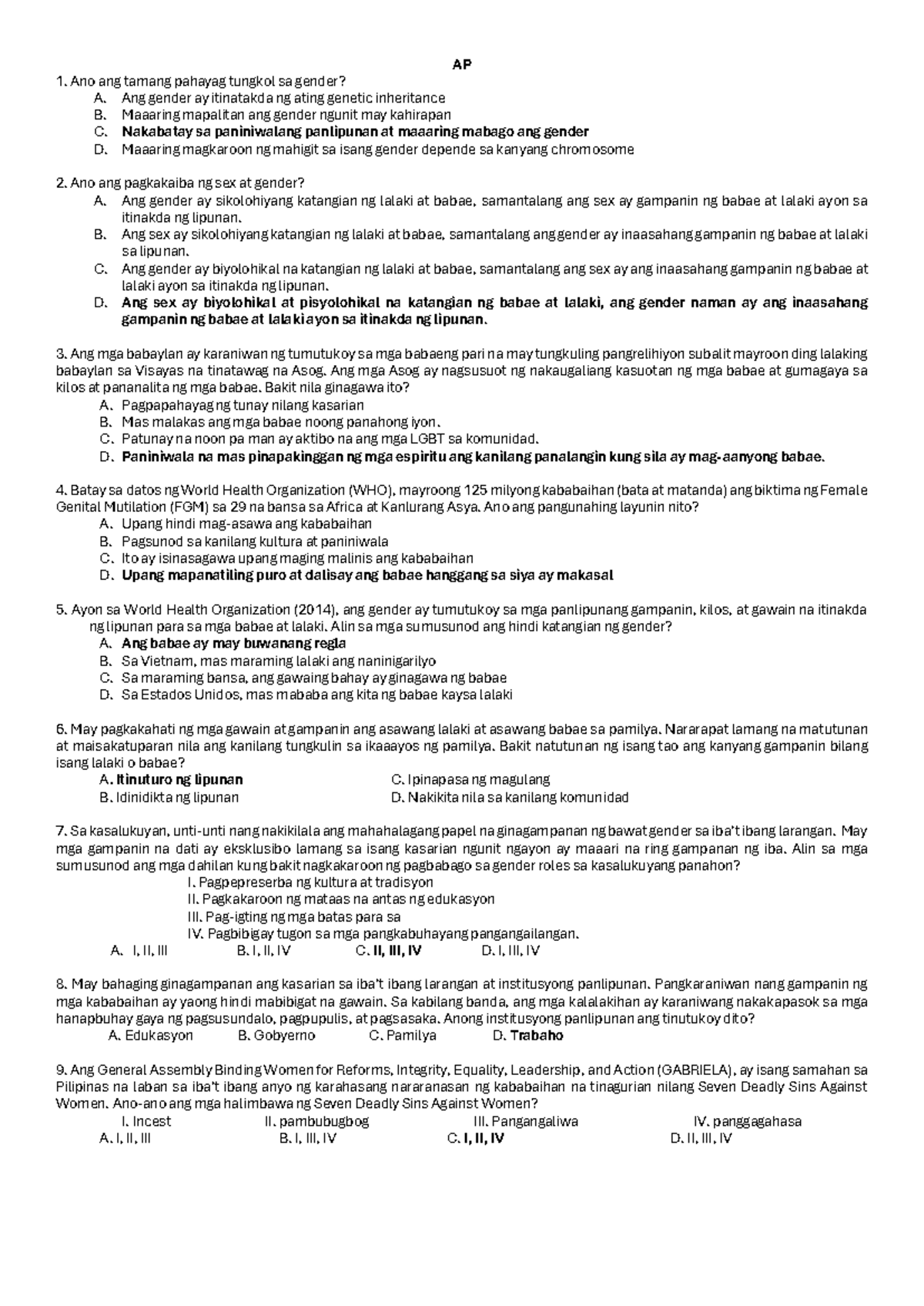 AP 1 - Gender Roles and Discrimination: Key Concepts and Issues - Studocu