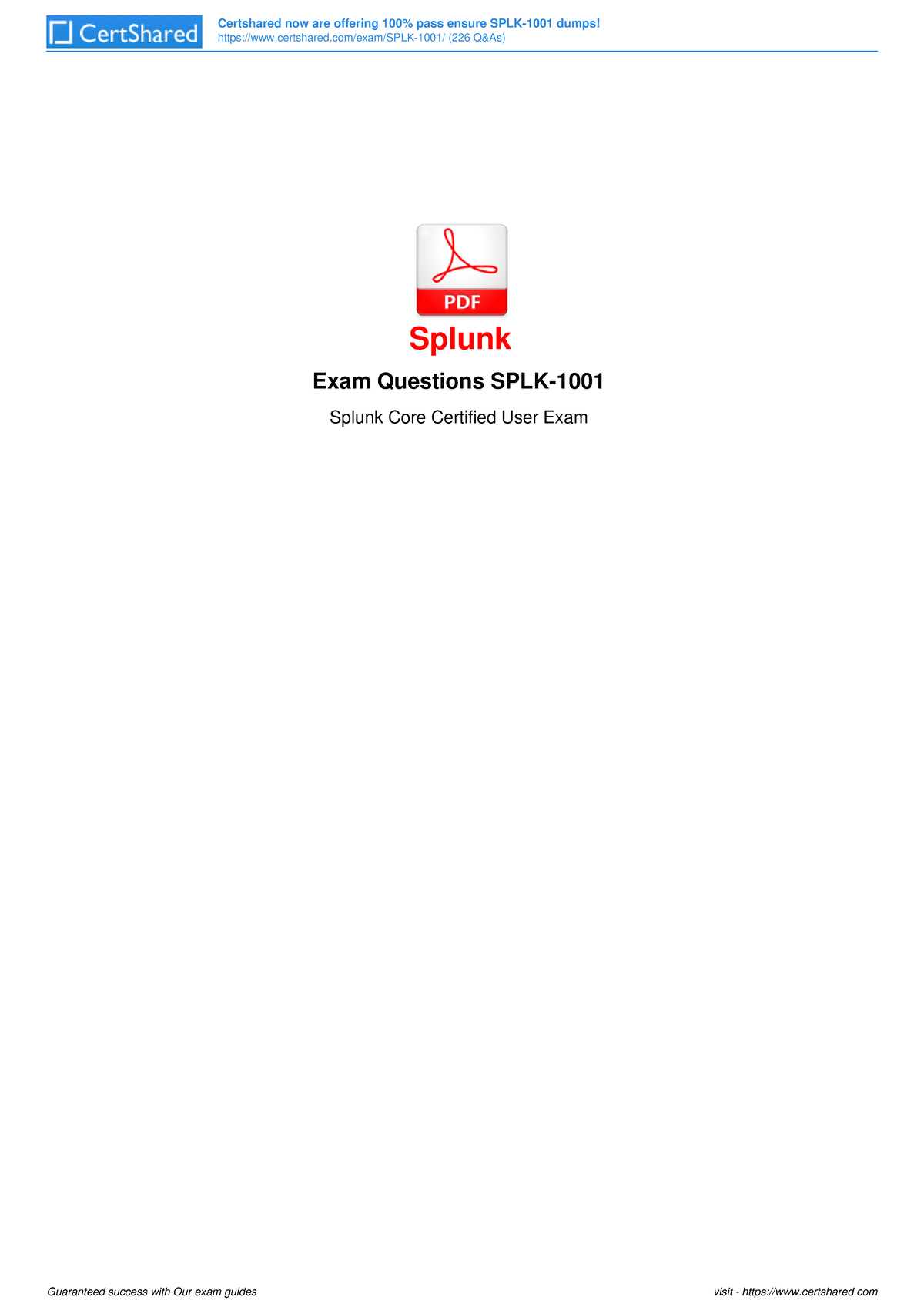 Splunk Core Certified User Exam Q&As (SPLK-1001) - 226 Questions - Studocu