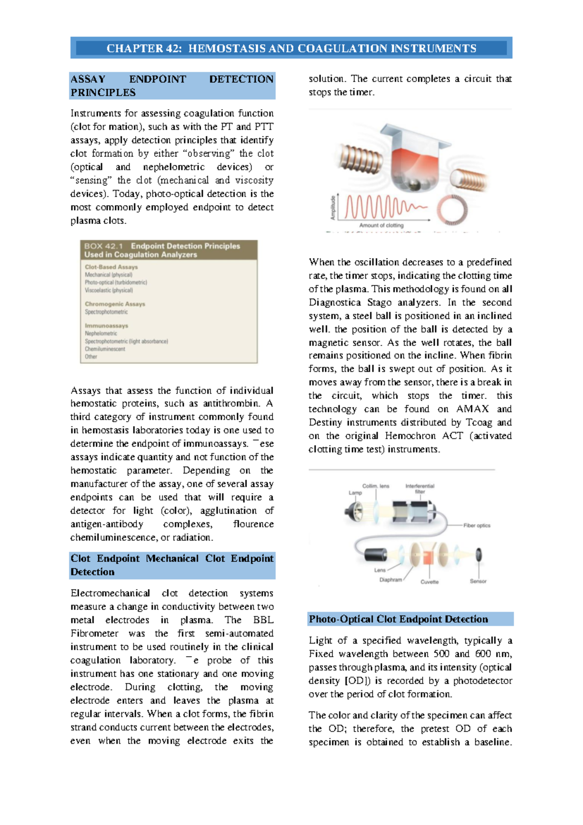 CHAPTER 42: HEMOSTASIS & COAGULATION INSTRUMENTS ASSAY DETECTION ...