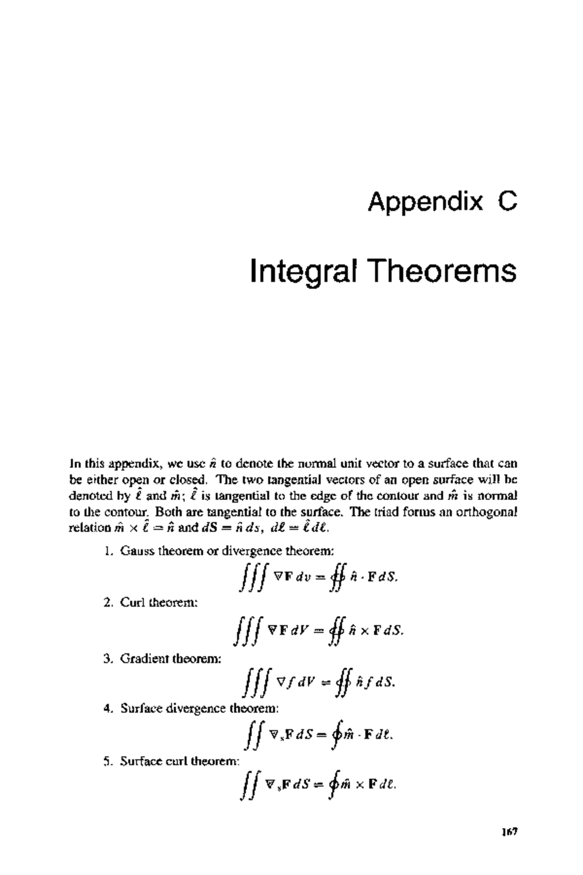 Appendix C Integral Theorems - Curl theorem: Gradient theorem: Appendix C Integral Theorems In ...