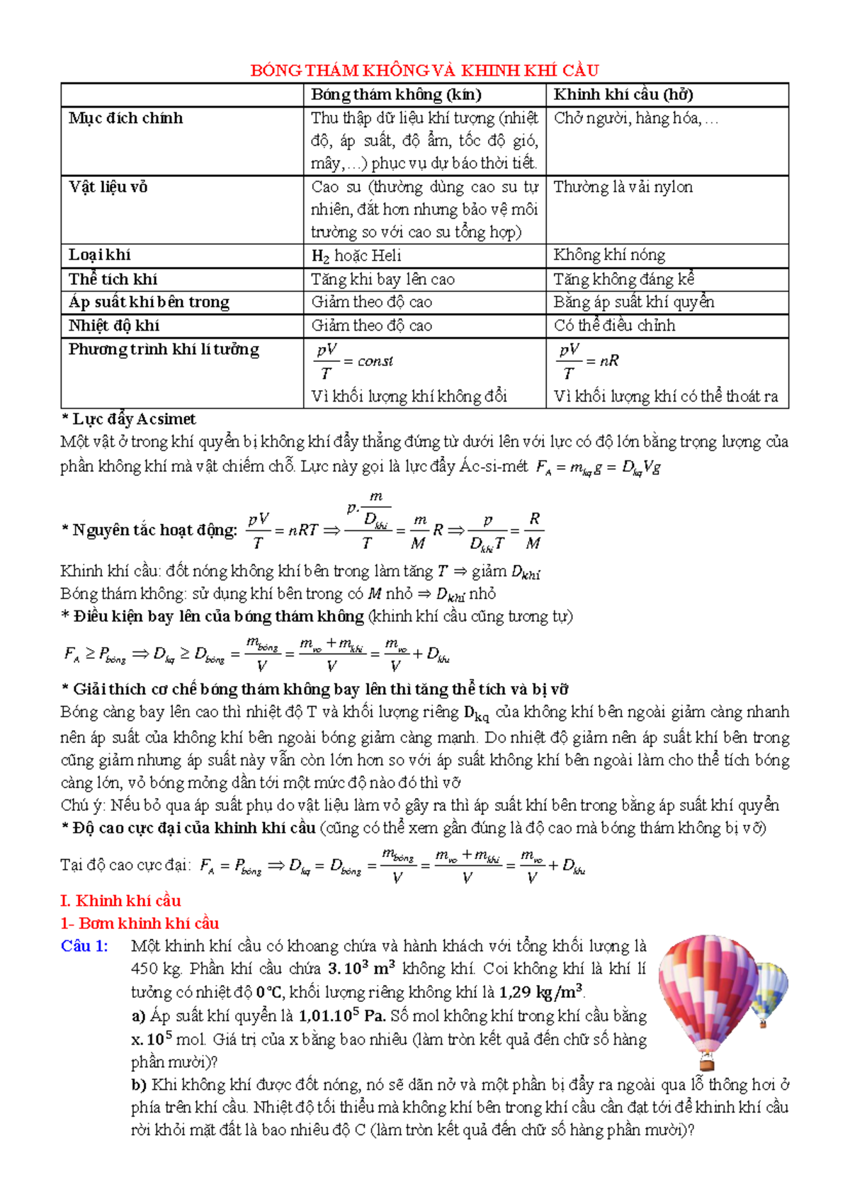 BÓNG THÁM KHÔNG VÀ KHINH KHÍ CẦU: TỔNG HỢP KIẾN THỨC VÀ BÀI TẬP - Studocu