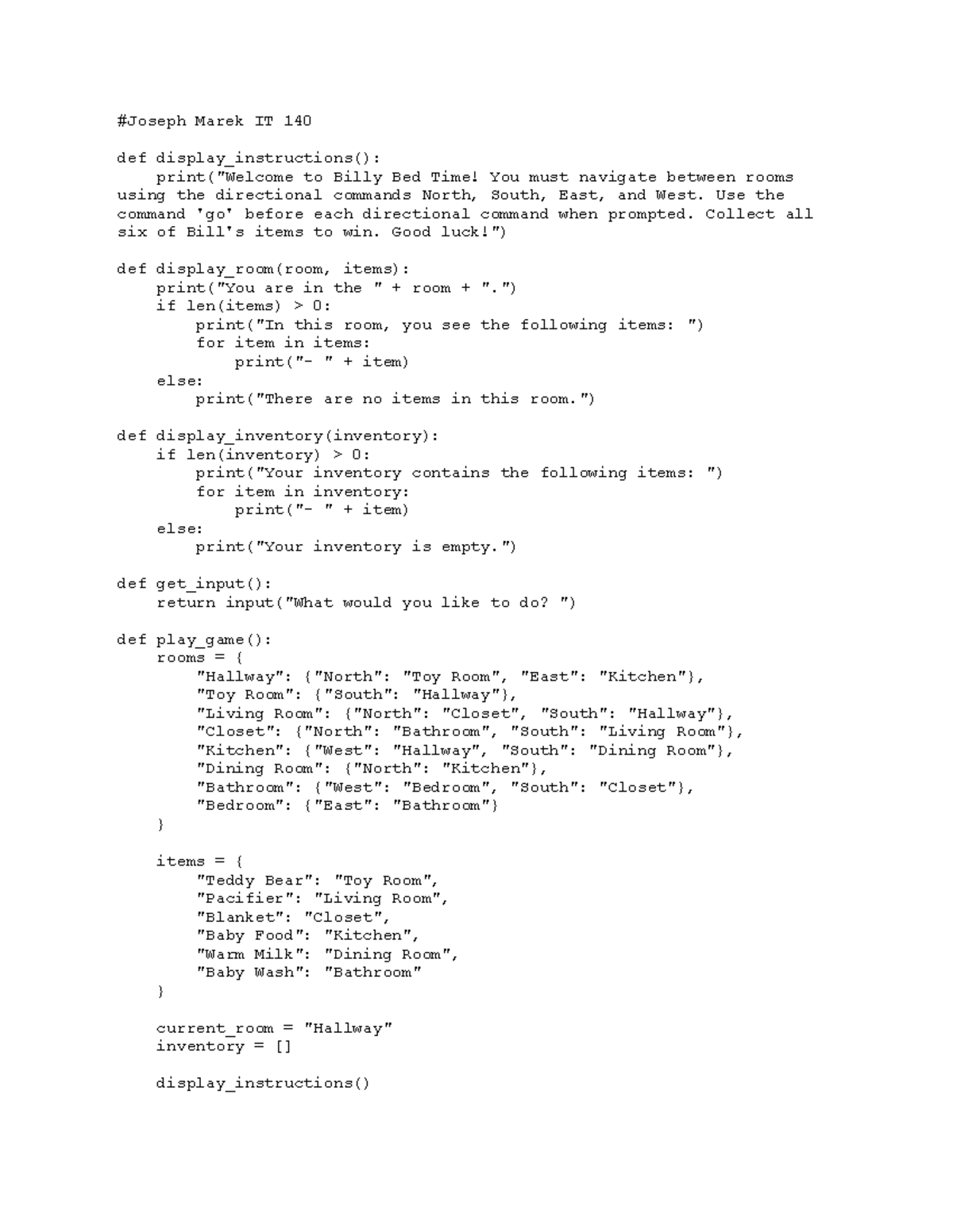 IT 140 p2 - Project Two: Interactive Room Navigation Game Code - Studocu
