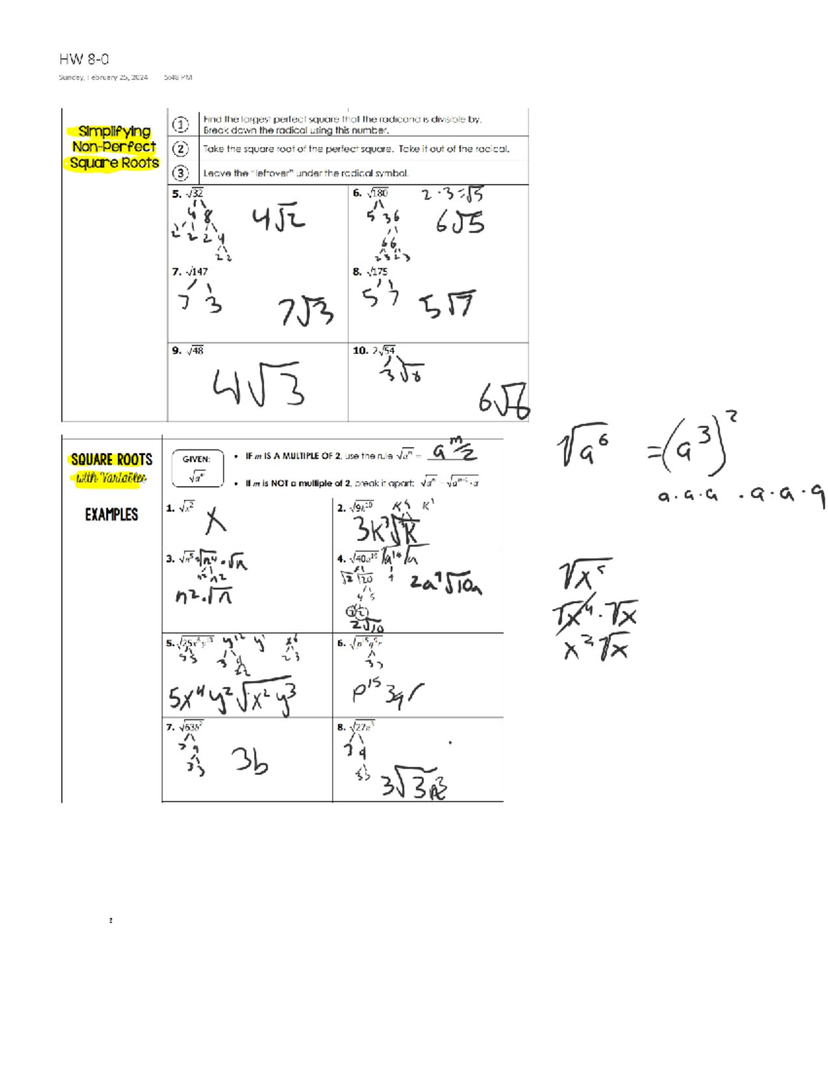 HW: Square Roots & Perfect Squares - Problem Set - Studocu