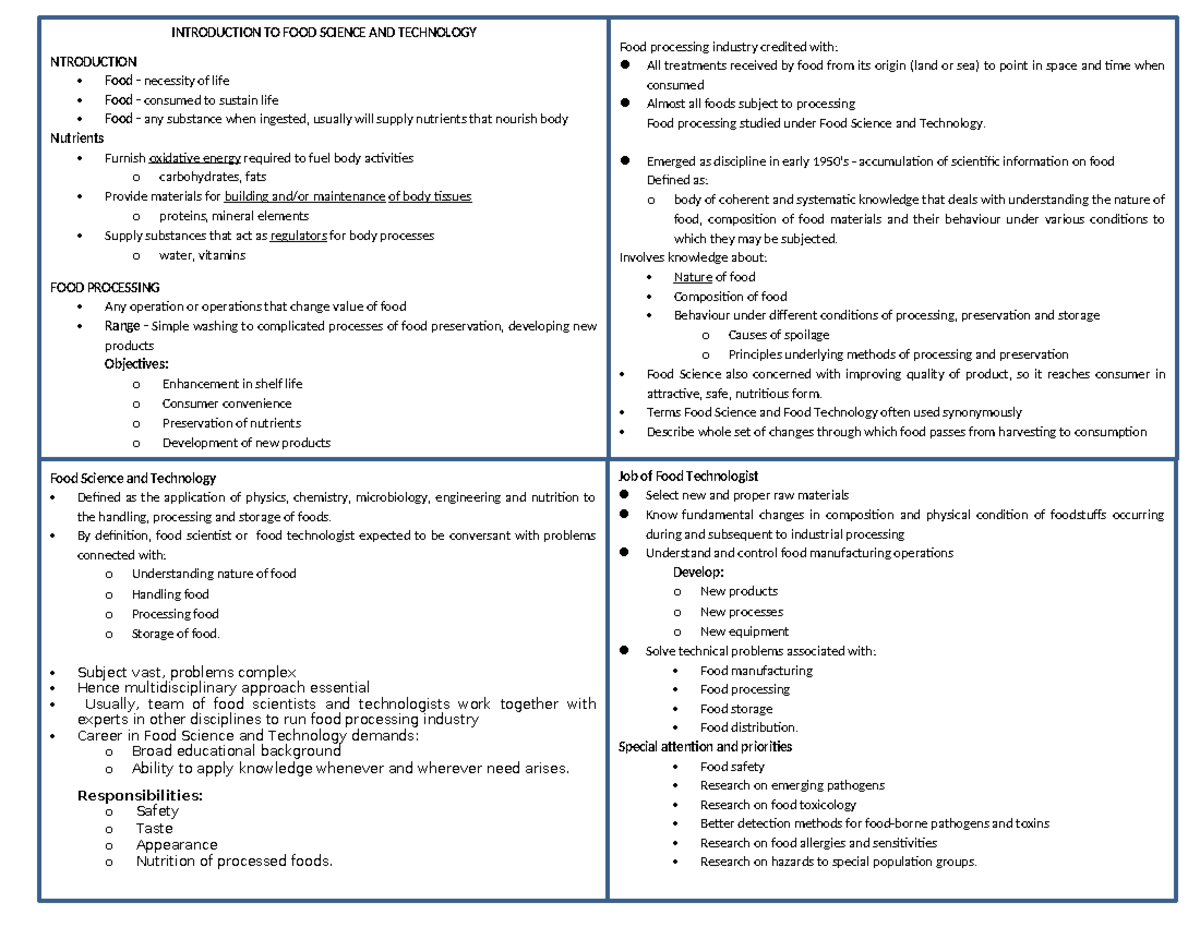 Intro to Food Science (FST 101): Key Concepts and Applications - Studocu