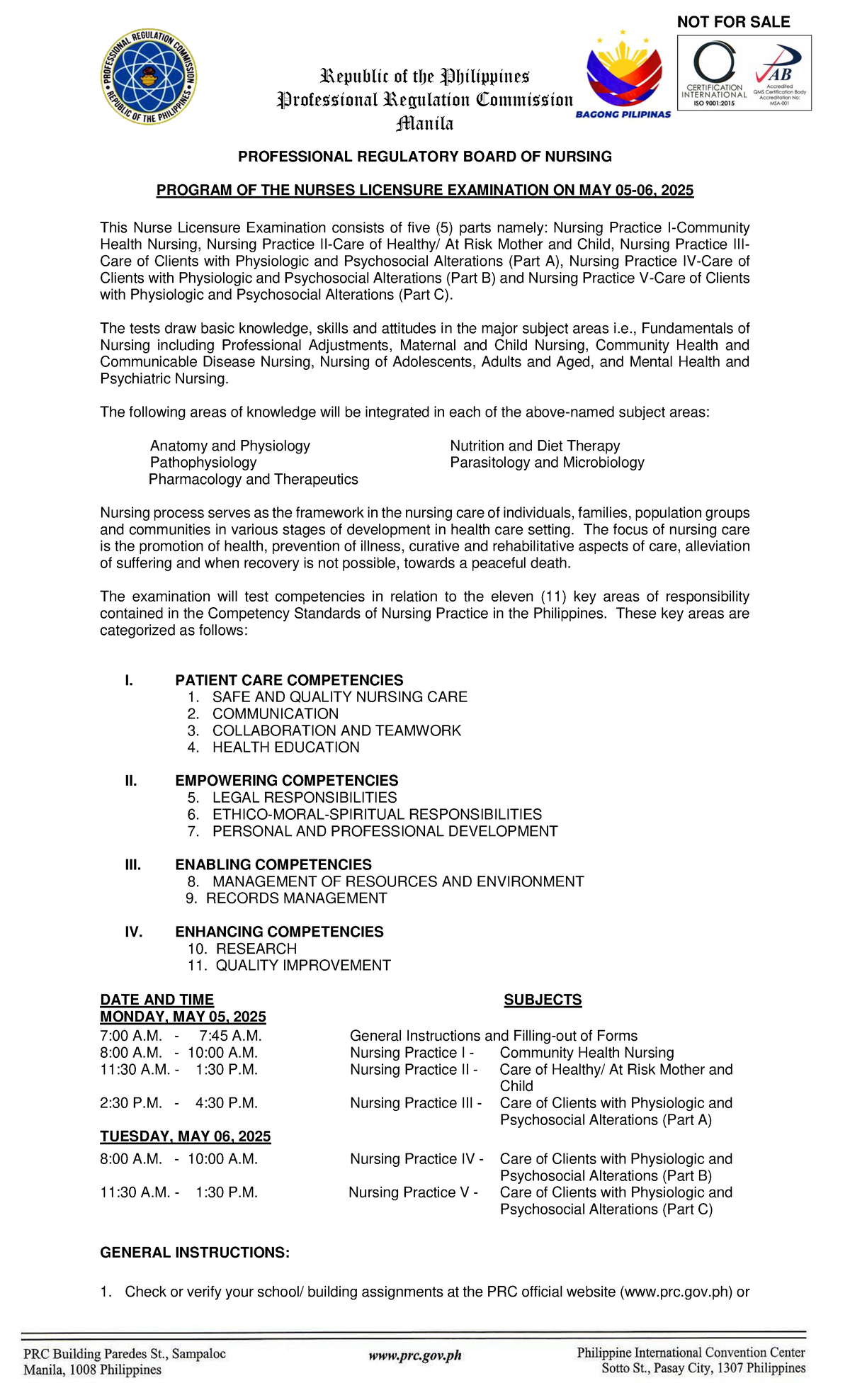 NLE Exam Program for Nurses - May 2025 Schedule and Guidelines - Studocu