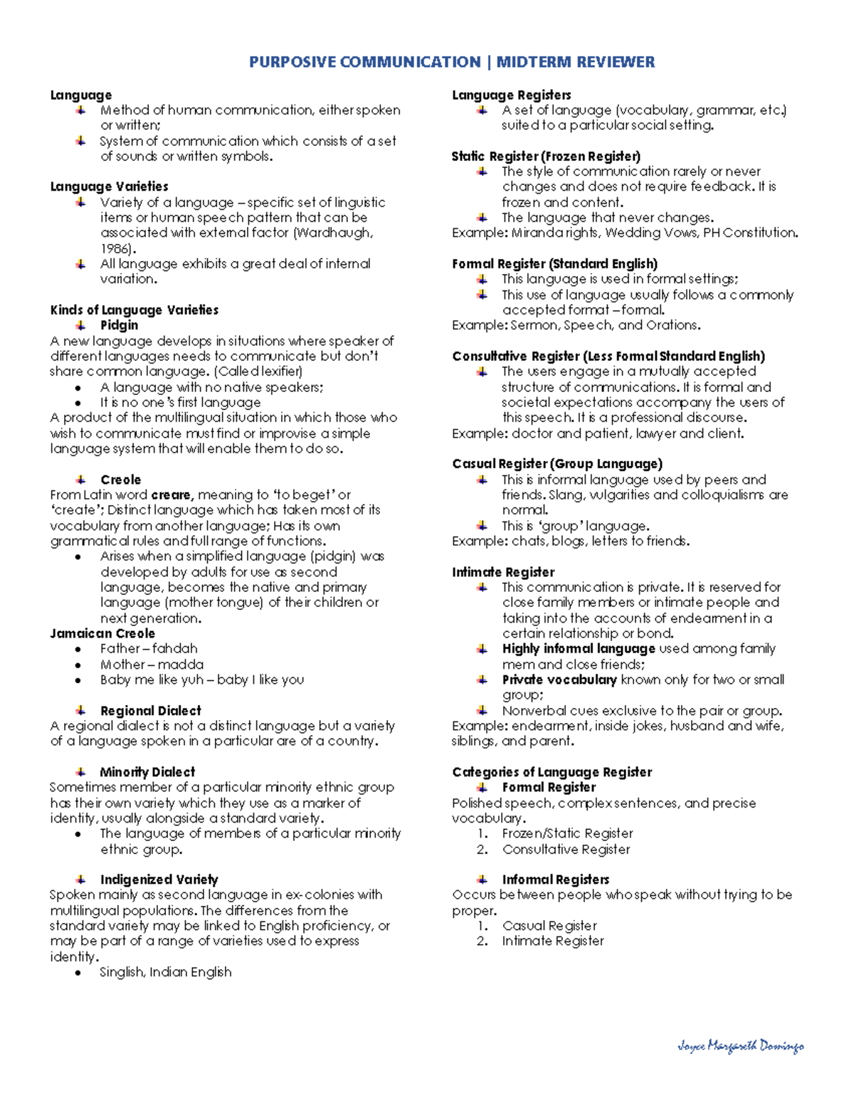 Purposive Communication Midterm Reviewer: Language Varieties & Strategies - Studocu