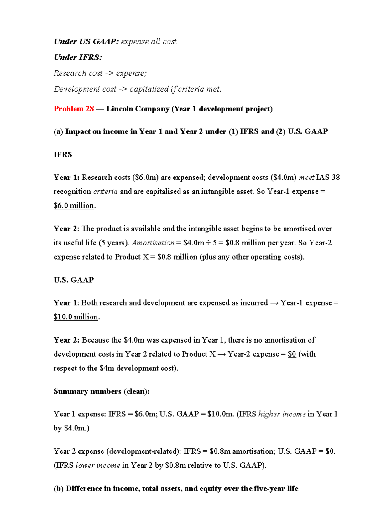 IFRS vs. U.S. GAAP: Impact on Development Costs (Exercises 17, 18, 28 ...
