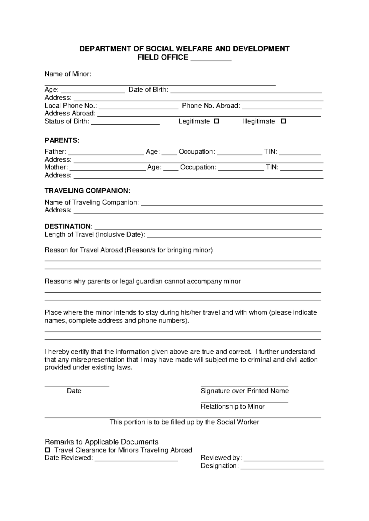 Minors Traveling Abroad: Application Form & Affidavit of Support - Studocu