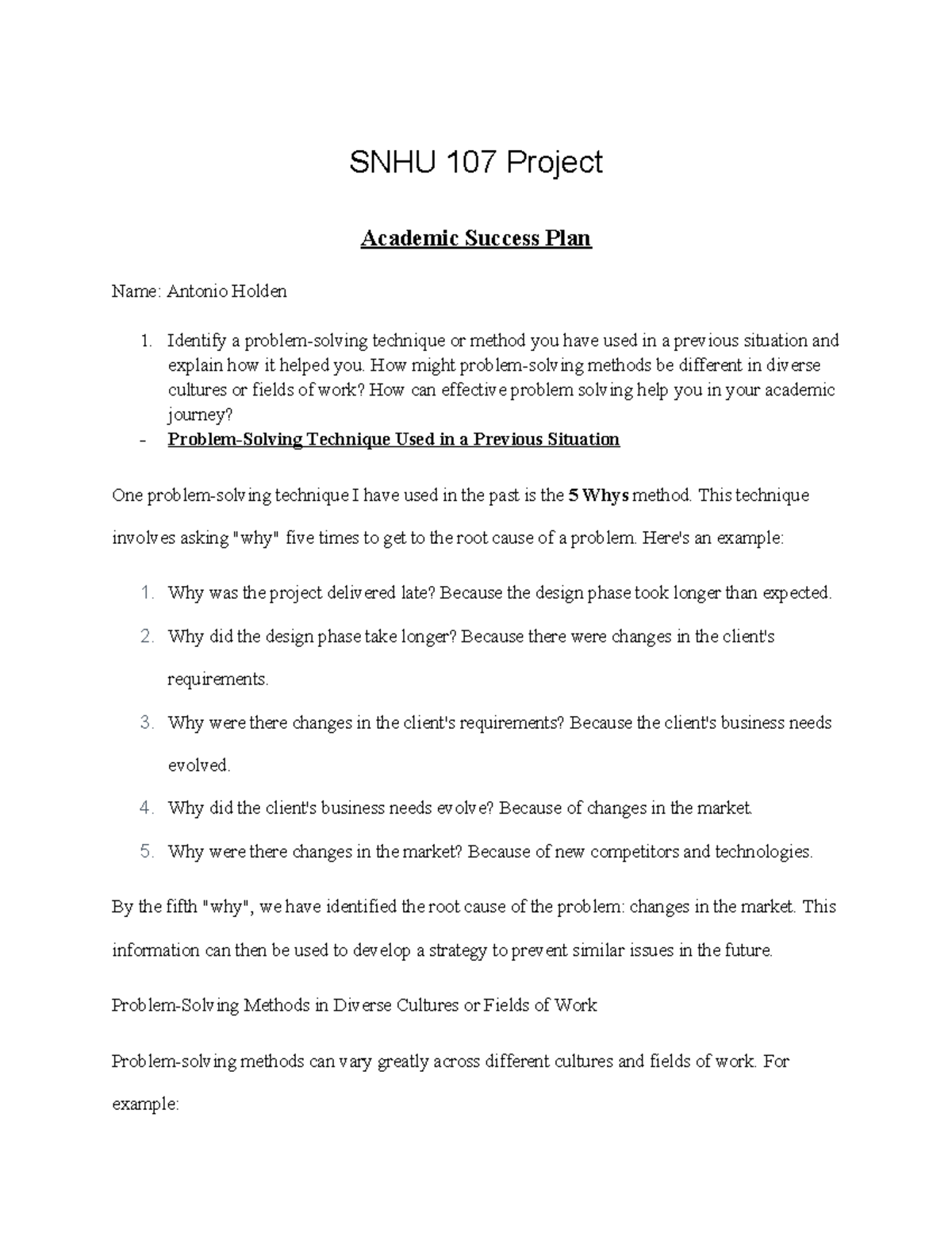 Module 7 - assignment - SNHU 107 Project Academic Success Plan Name ...