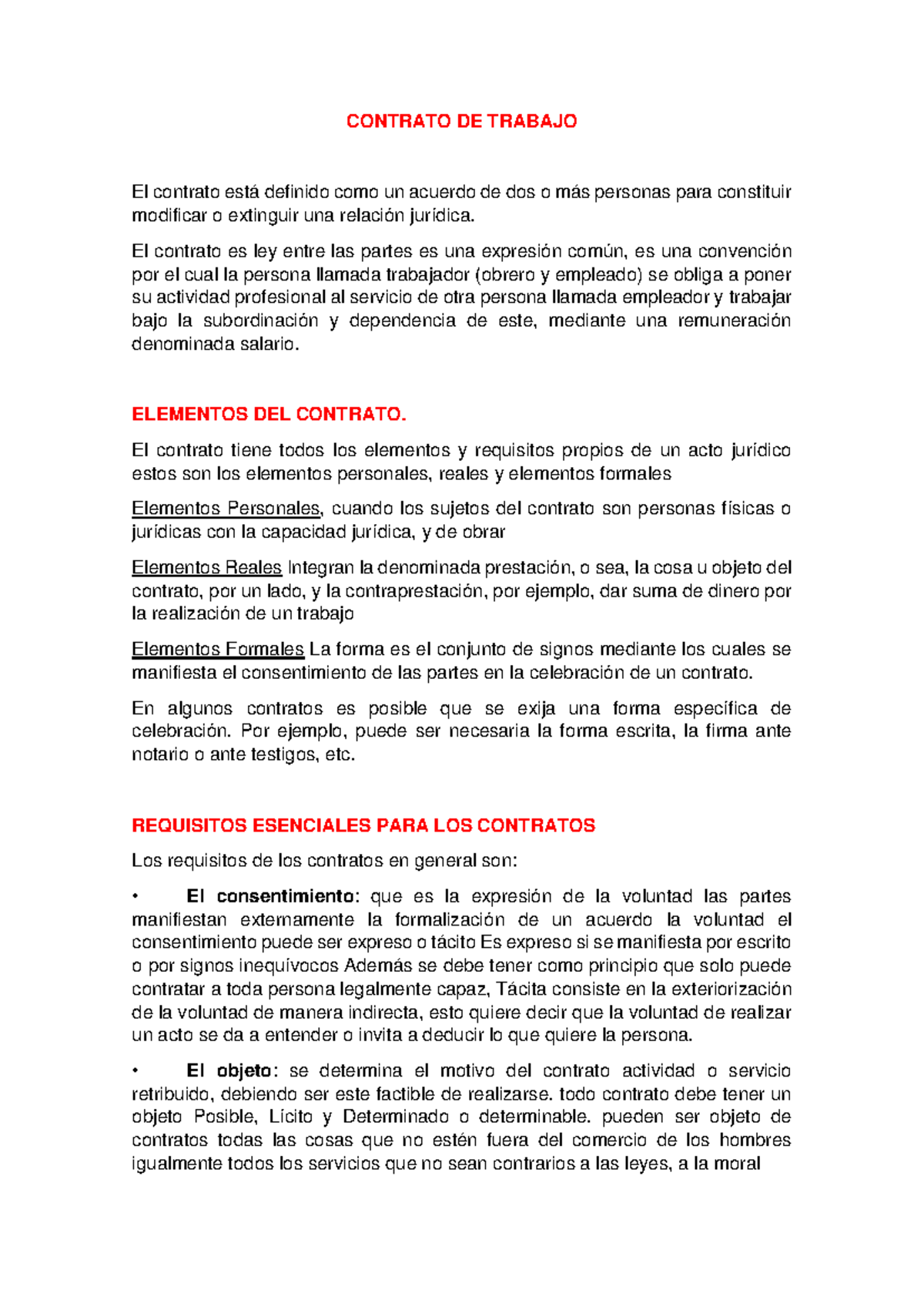 Laboral Unidad 3 - del trabajo - CONTRATO DE TRABAJO El contrato está ...