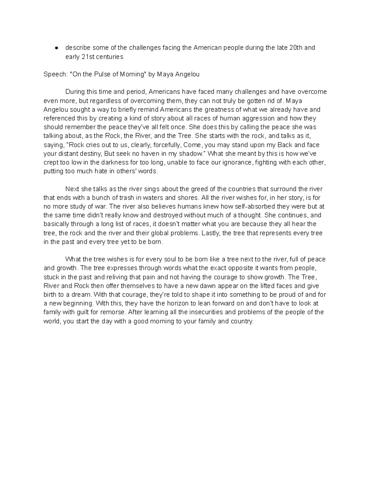 05.02 Poetry Analysis: Challenges in "On the Pulse of Morning" - Studocu