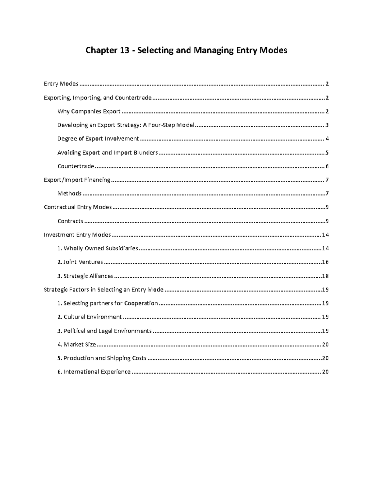 Chapter 13 - Selecting & Managing Entry Modes in International Trade ...