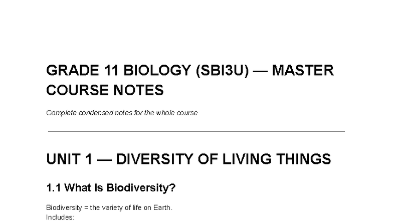 Grade 11 Biology (SBI3U) — Master Course Notes - GRADE 11 BIOLOGY ...