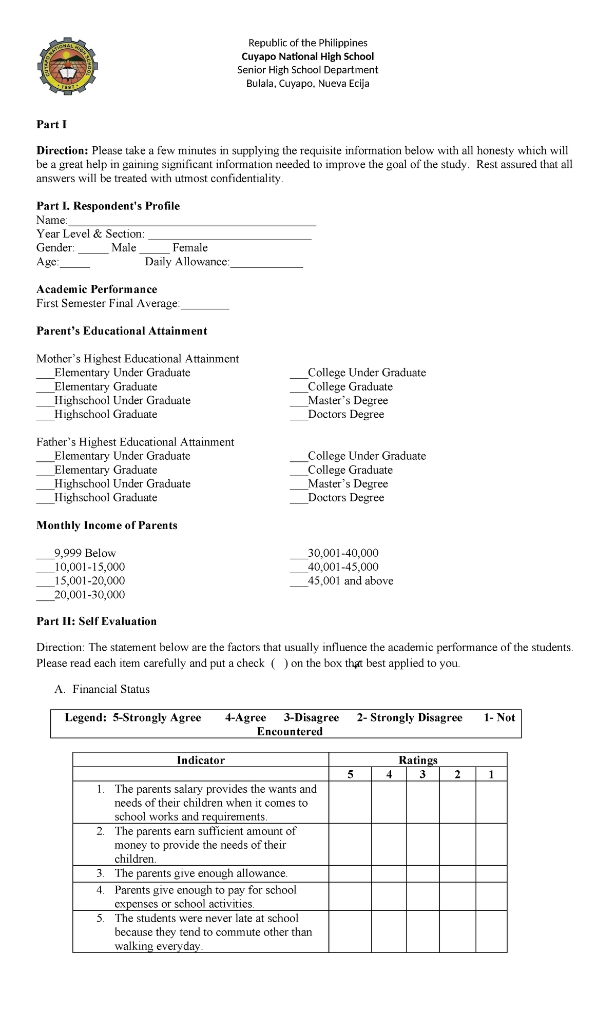 Questionnaire about experimental research - Republic of the Philippines ...