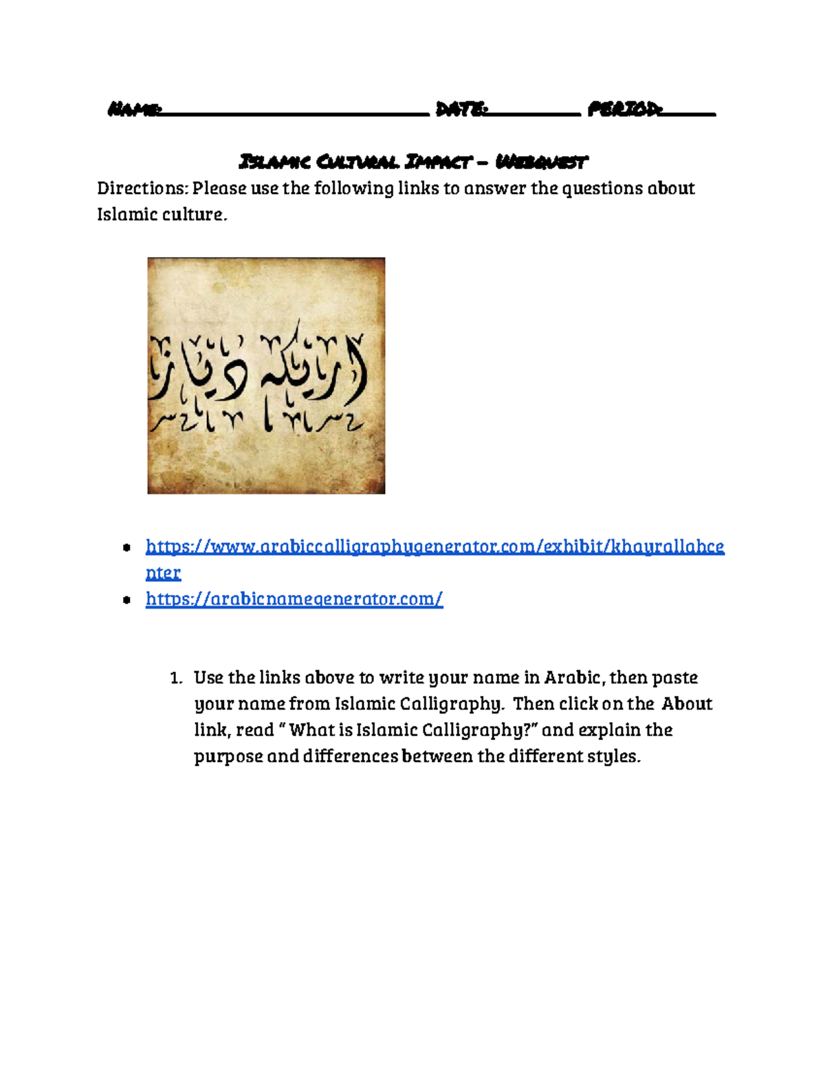 Islamic Cultural Impact Webquest: Exploring Art & Achievements - Studocu