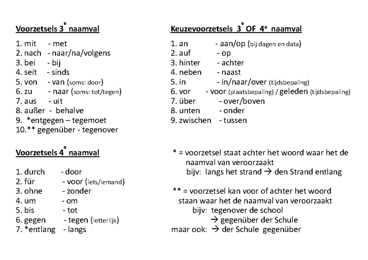 Der und ein-Gruppe: Naamvallen en Oefeningen (1e, 3e, 4e nv) - Studeersnel