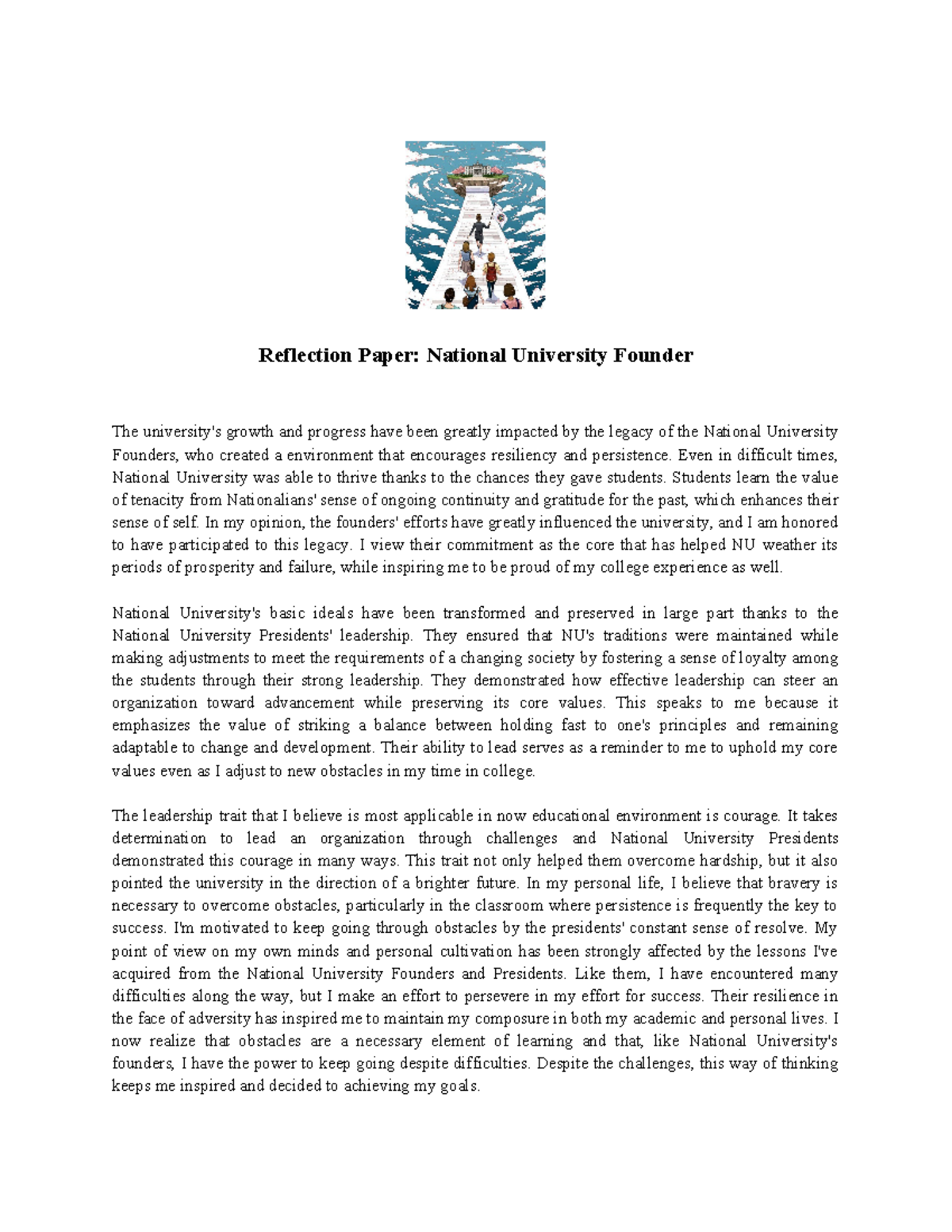 Reflection Paper - Even in difficult times, National University was ...