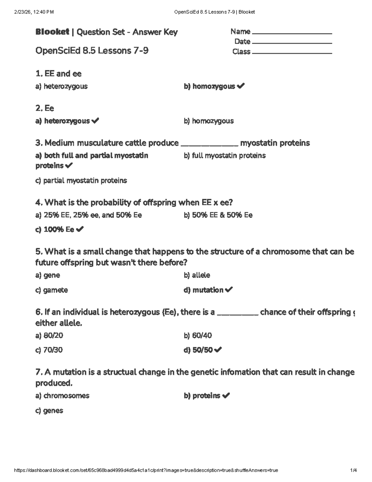 OpenSciEd 8.5 Lessons 7-9 Blooket Question Set Answer Key - Studocu