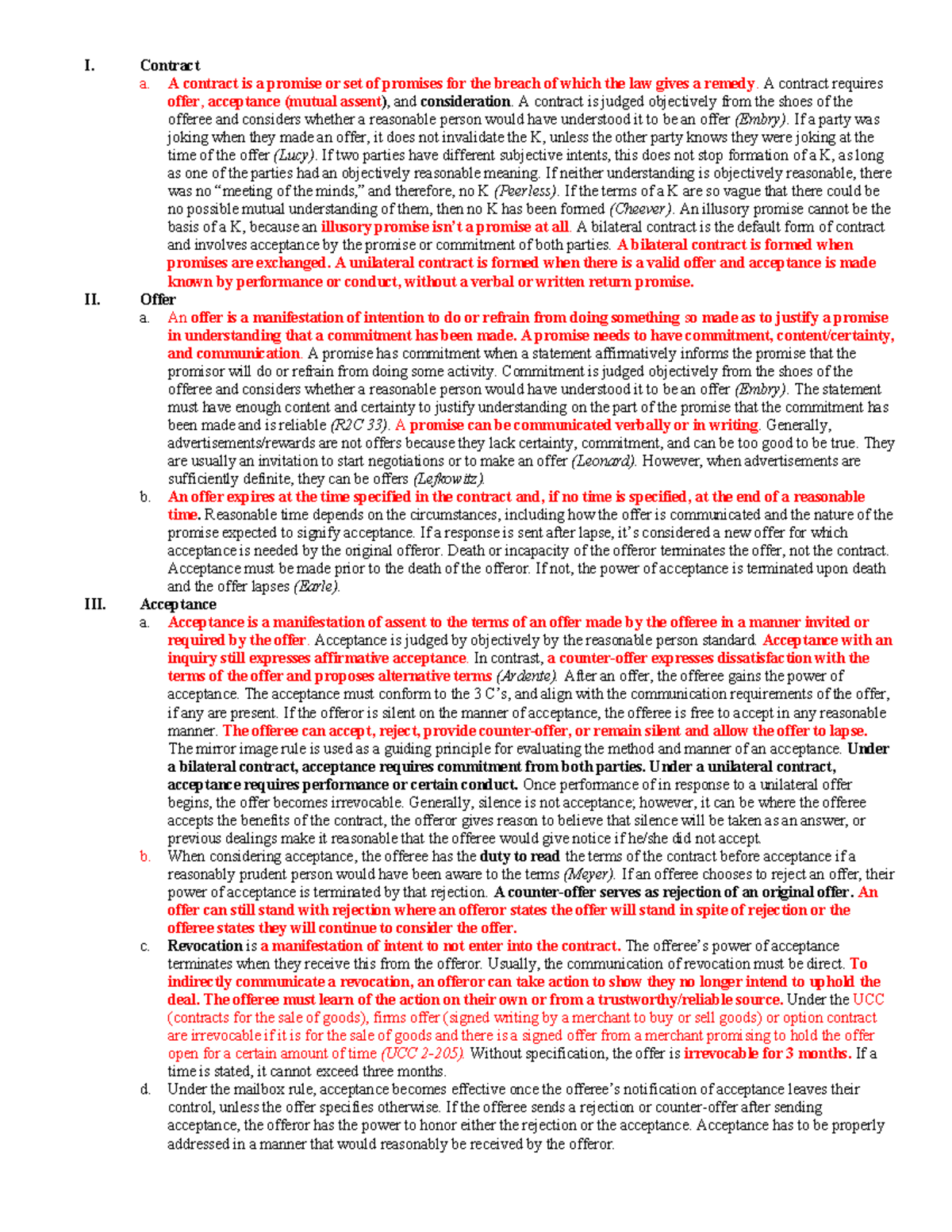 Contracts Rule Statements (LAW 101) - Key Principles and Definitions ...