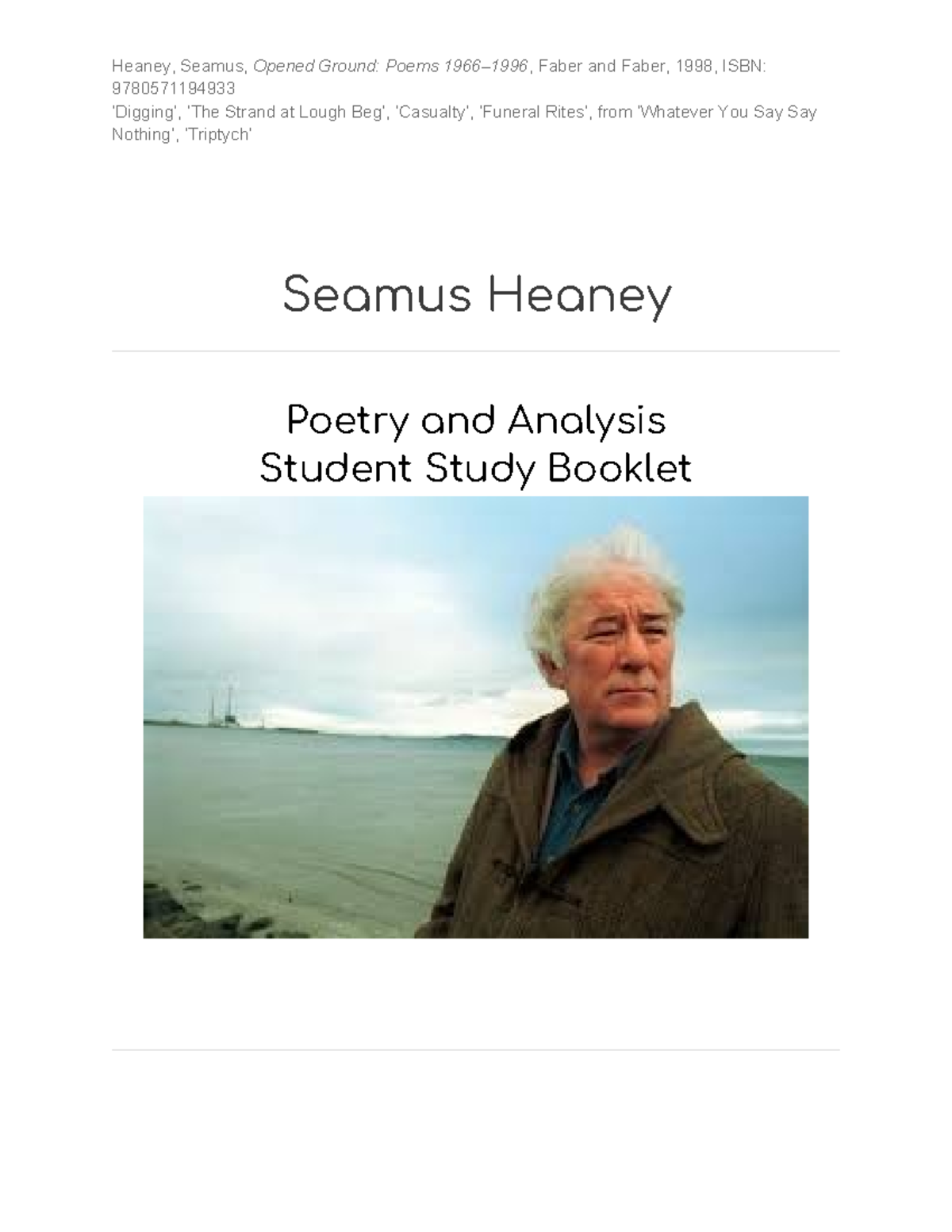 Seamus Heaney Poetry & Analysis: Student Study Booklet (ENG101) - Studocu