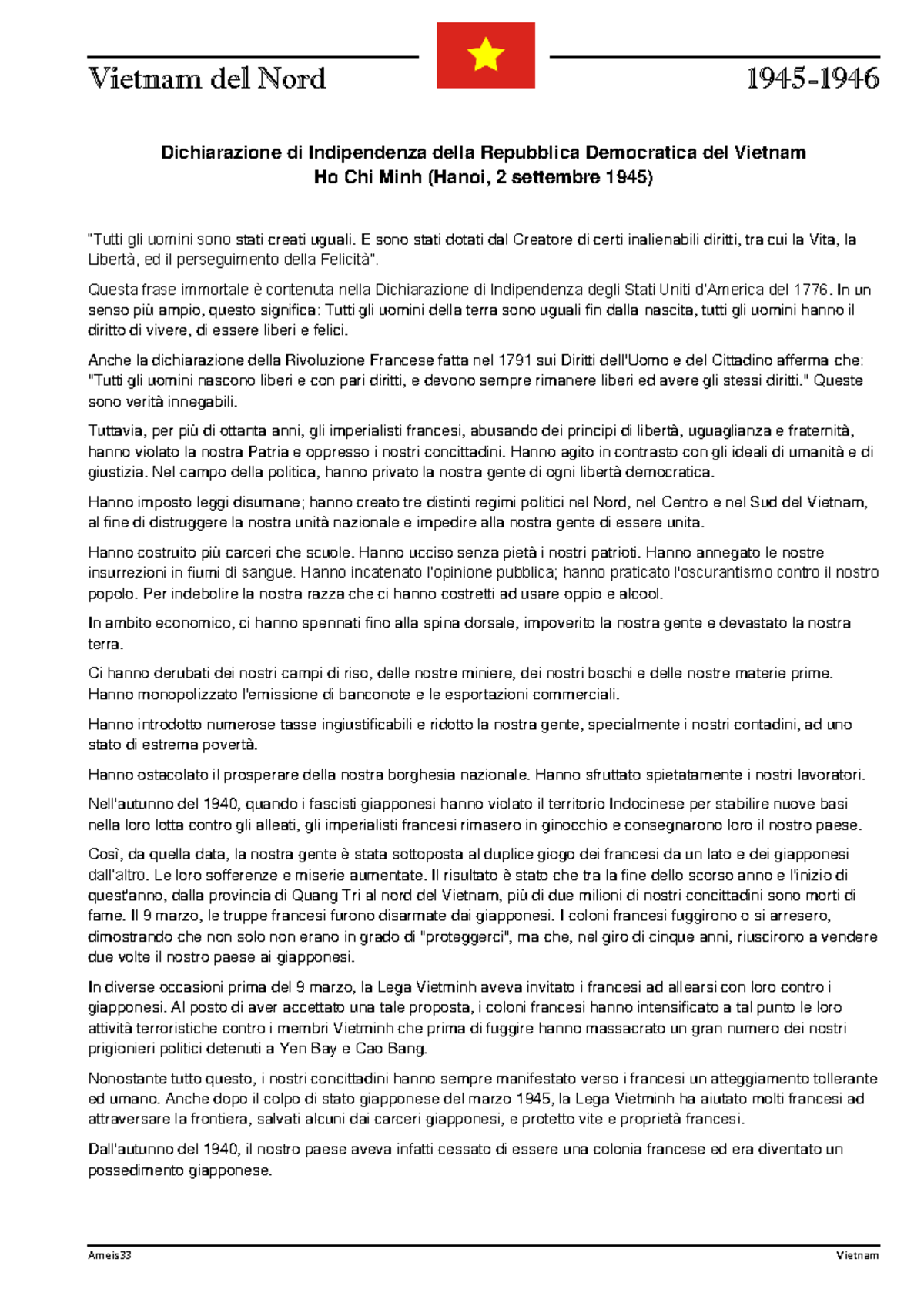 Dichiarazione di Indipendenza della Repubblica Democratica del Vietnam ...
