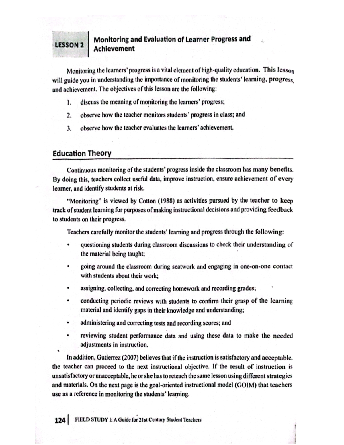 FIELD STUDY I: Monitoring & Evaluation of Learner Progress ...