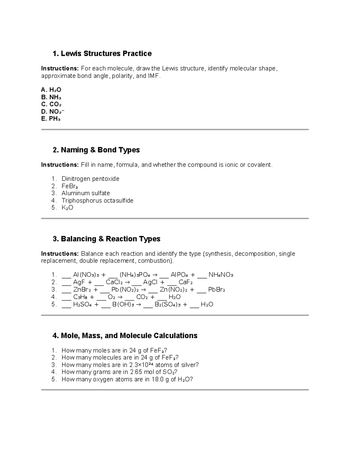 Additional Chemistry Review for Final Exam (CHEM 101) - Studocu