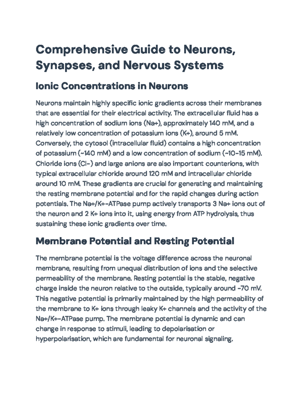 Comprehensive Overview of Neurons and Synapses (BIO 101) - Studocu