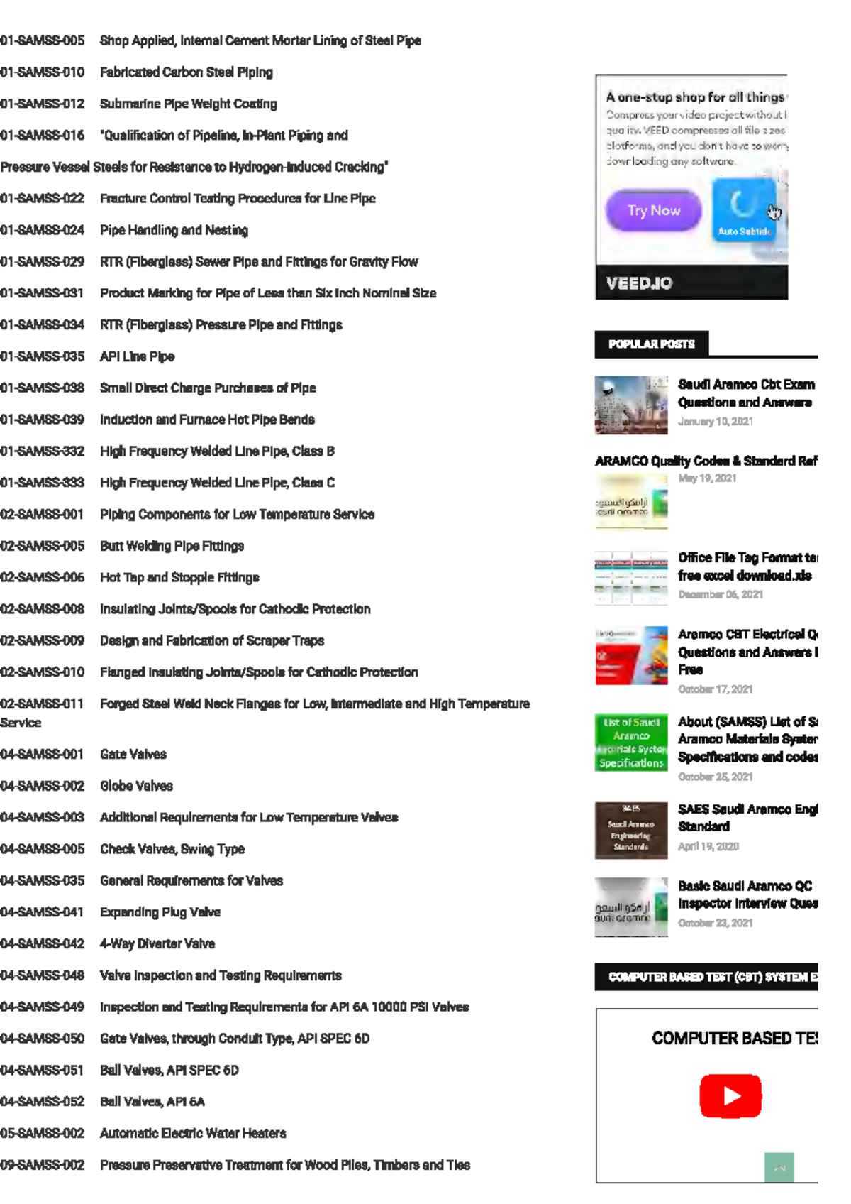 Samss List of Saudi Aramco Specifications & Codes for Materials - Studocu