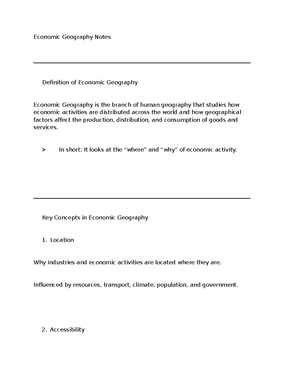 CEE Economic Geography Notes: Key Concepts and Definitions - Studocu