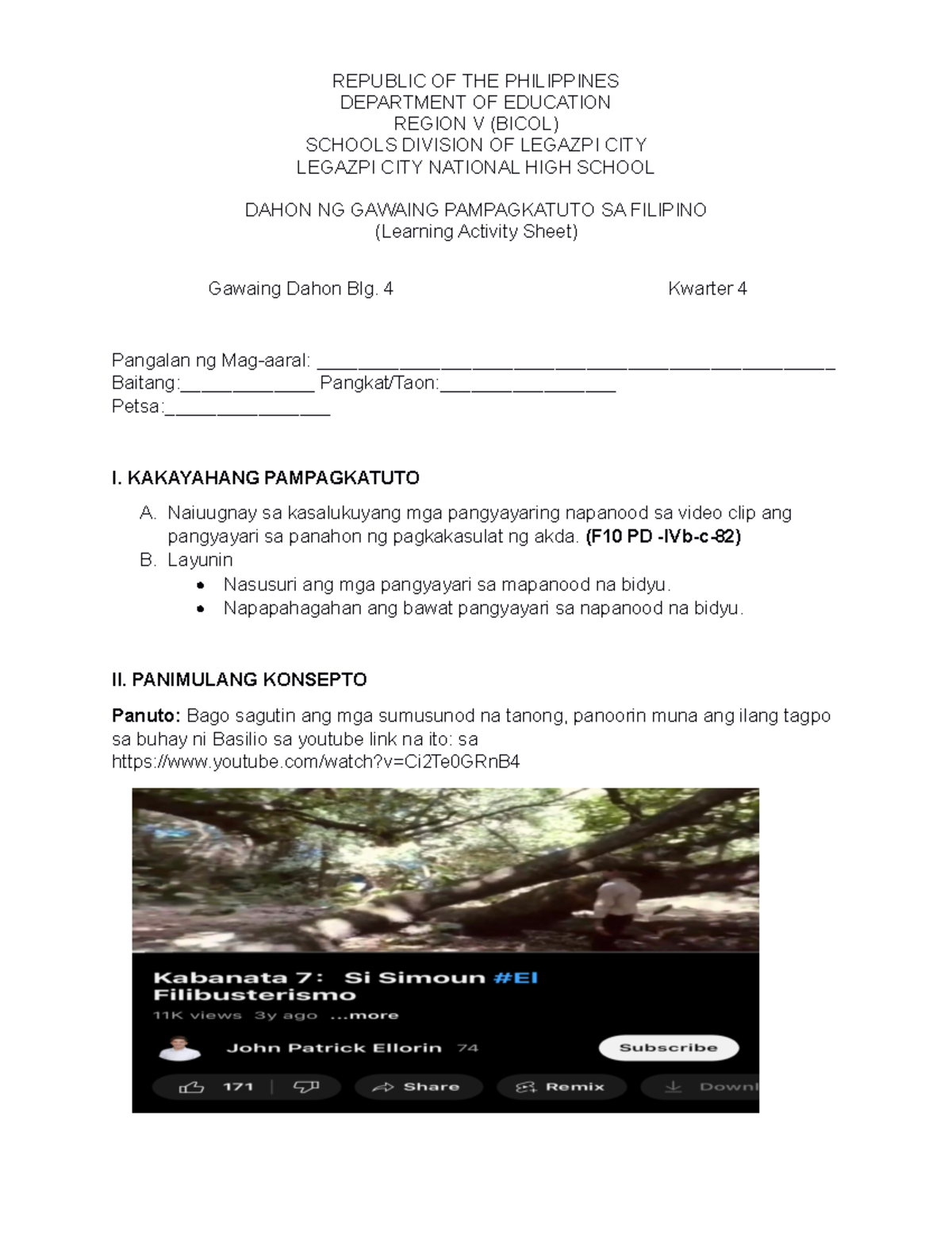 Mekaniks sa Pagsulat: Dahon ng Gawaing Pampagkatuto sa Filipino - Studocu