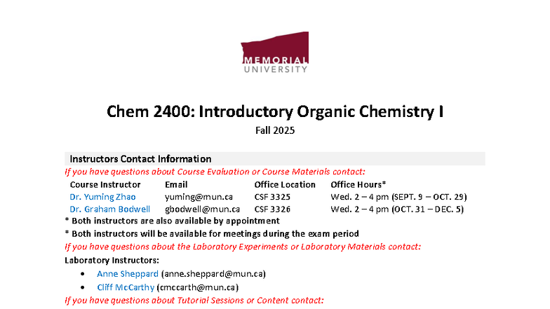 Chem 2400: Organic Chemistry I Syllabus & Instructor Contacts Fall 2025 ...