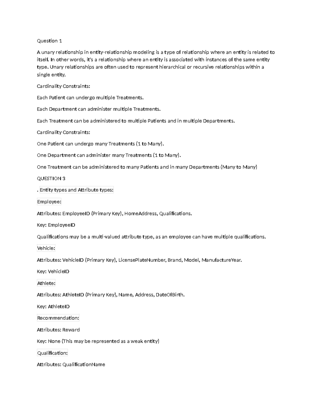 Workshop 2 - notes - Question 1 A unary relationship in entity ...