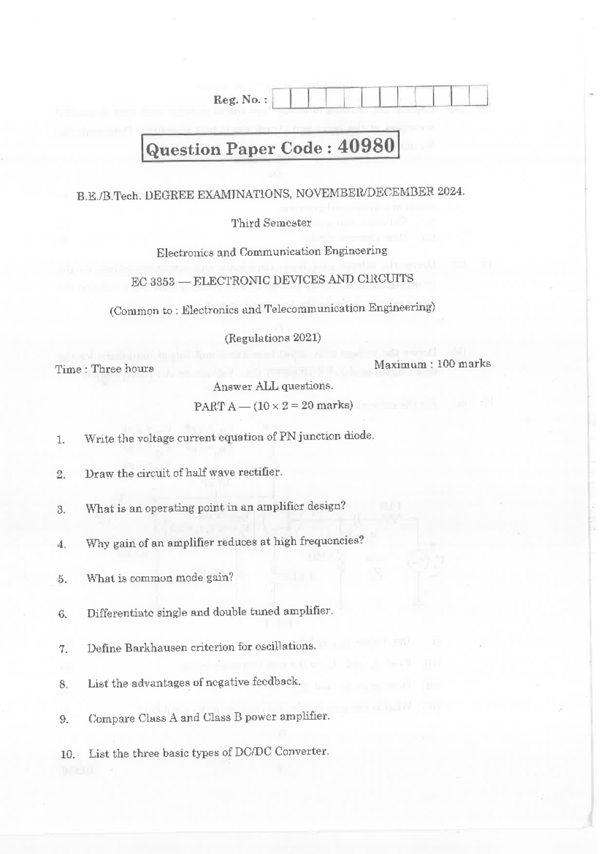 Stucor QP-EC3353-ND2024: Electronic Devices & Circuits Exam Paper - Studocu