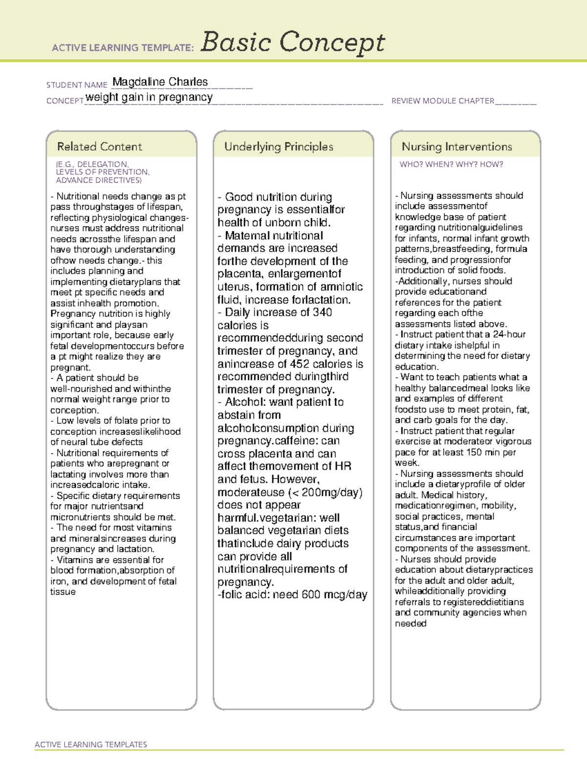 ACTIVE LEARNING TEMPLATE: Basic Concepts of Nutrition in Pregnancy ...