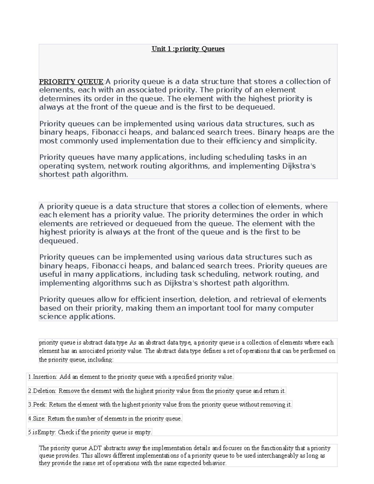 ADSA - Unit 1: Priority Queues and Search Trees Overview - Studocu
