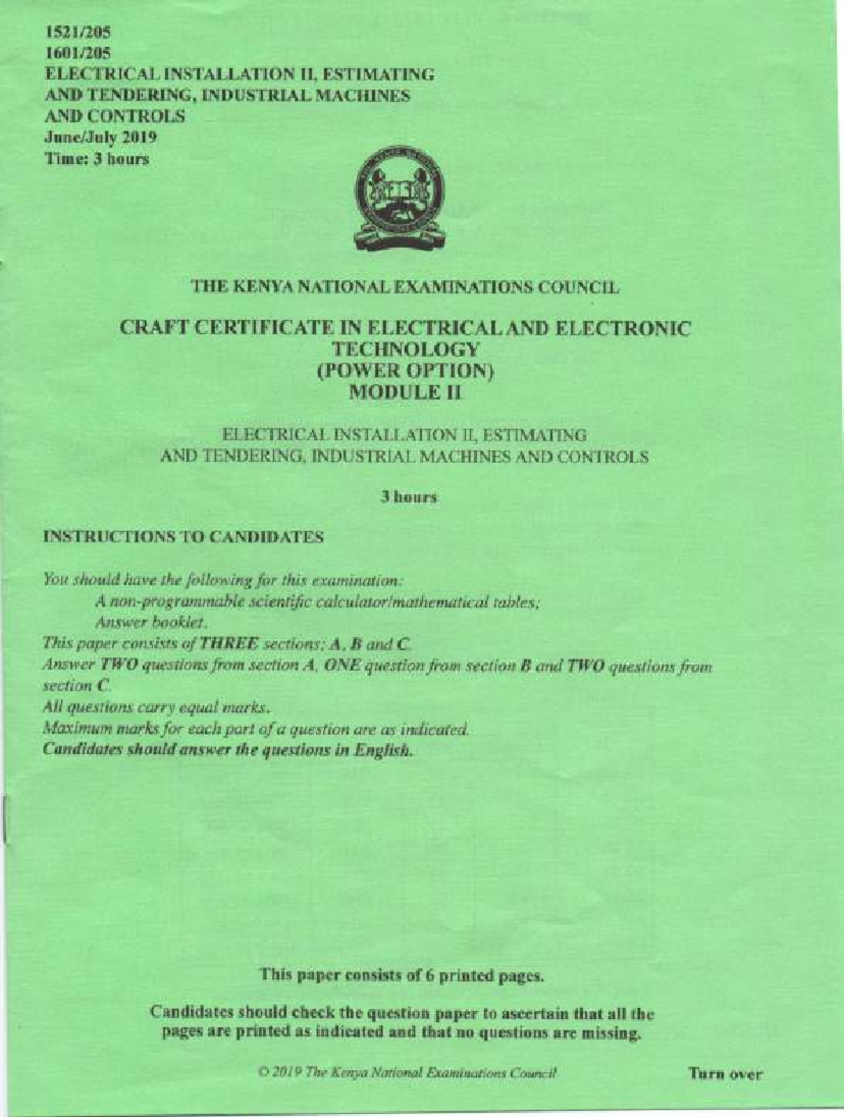 ELECTRICAL INSTALLATION II, ESTIMATING & TENDERING, INDUSTRIAL MACHINES ...