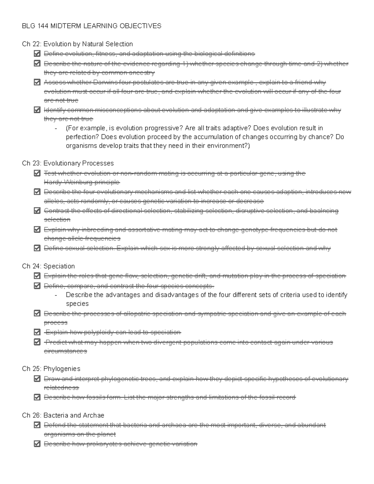 BLG 144 Midterm Study Guide: Key Learning Objectives & Concepts - Studocu