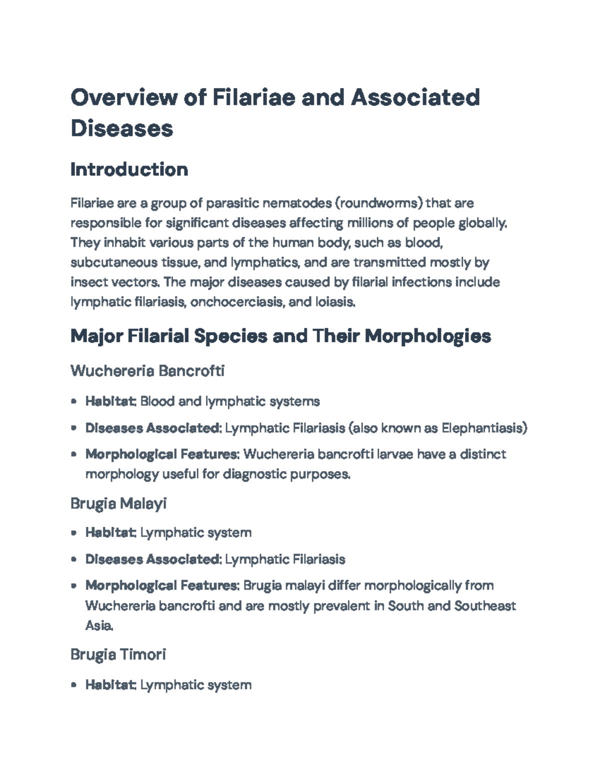 Overview of Filarial Worms and Related Diseases (BIO 302) - Overview of ...