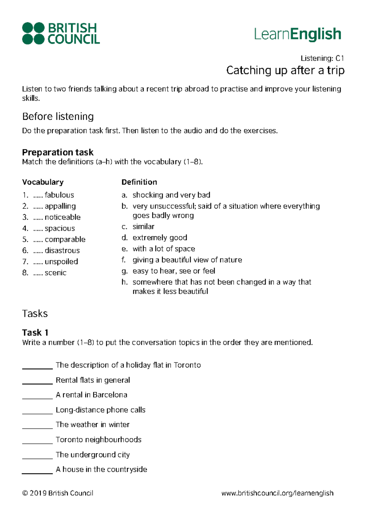 17-D-C1 Listening: Catching Up After a Trip - Practice Tasks - Studocu