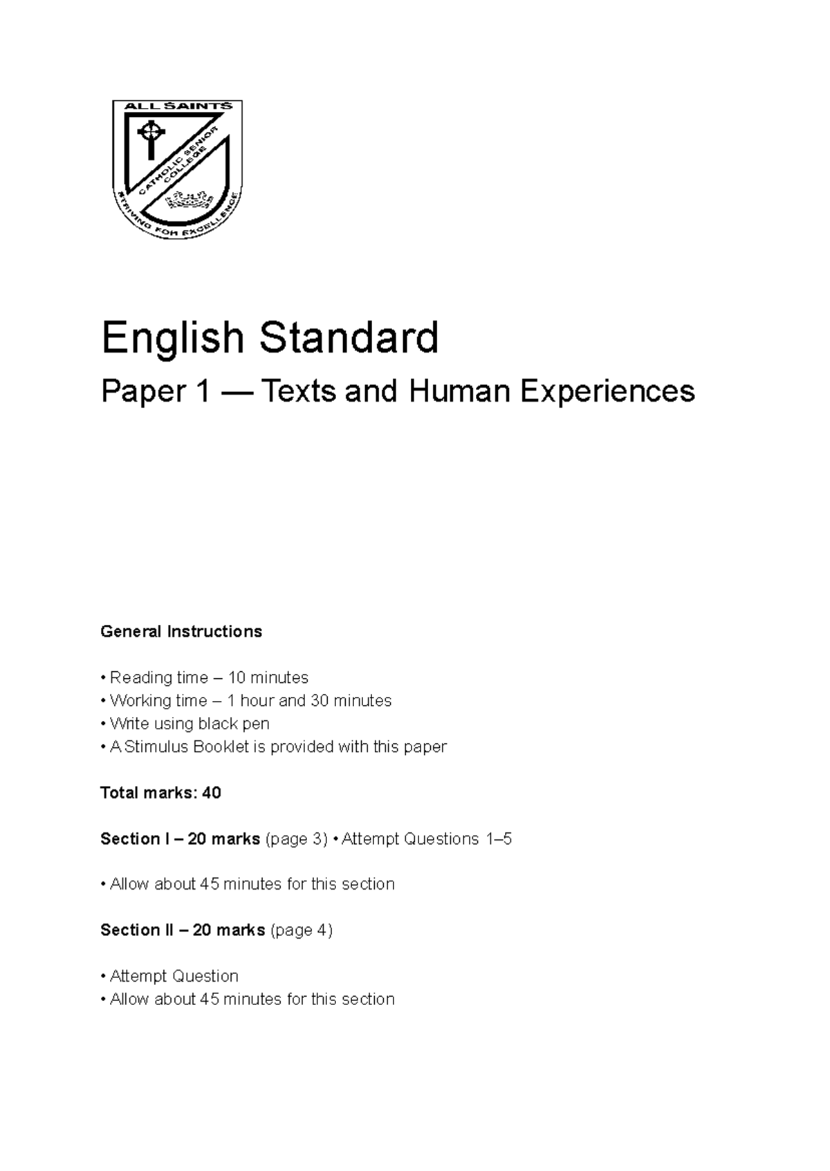 Standard Practice Paper 2019: Texts & Human Experience - English Std ...