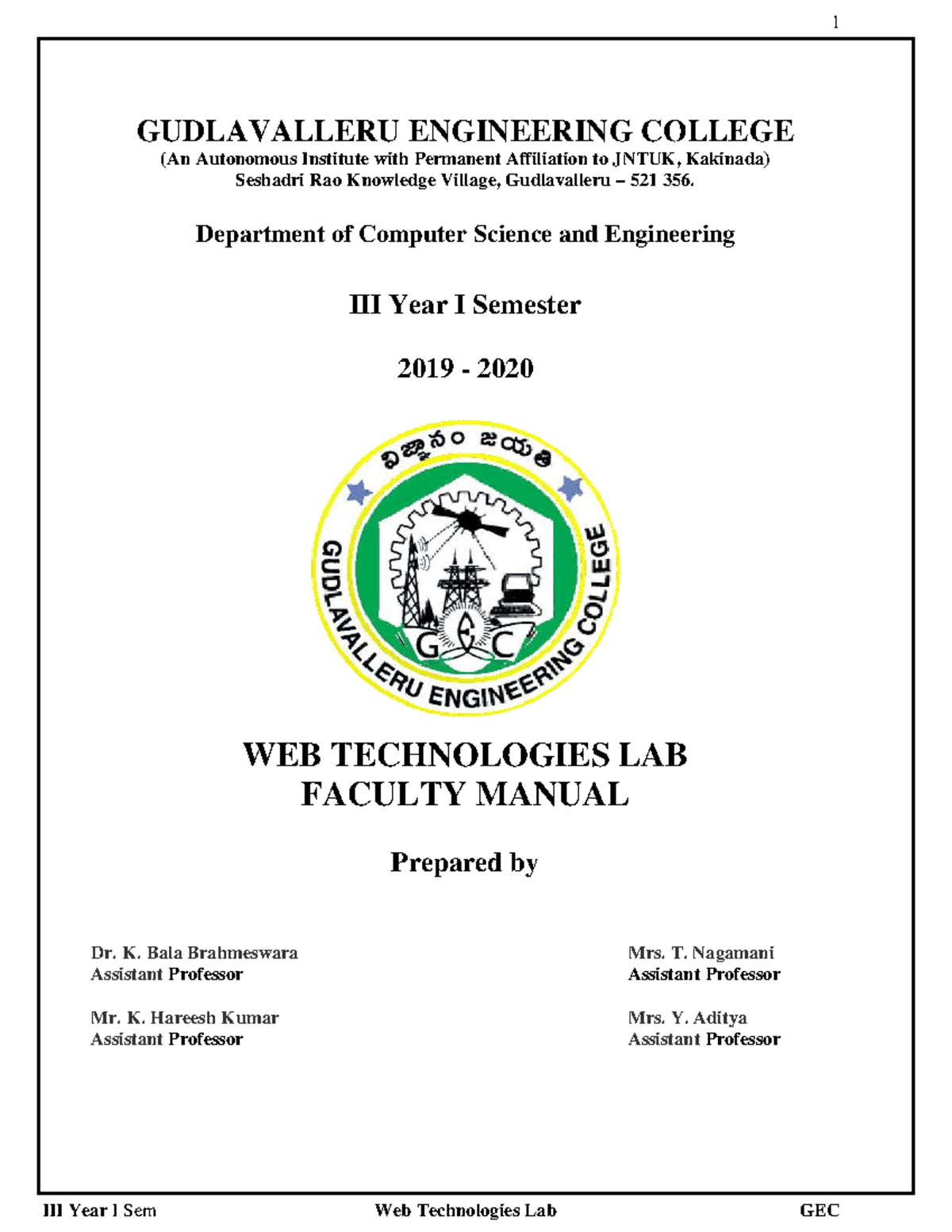 Web Technologies Lab Manual - Year I Sem GEC - Studocu