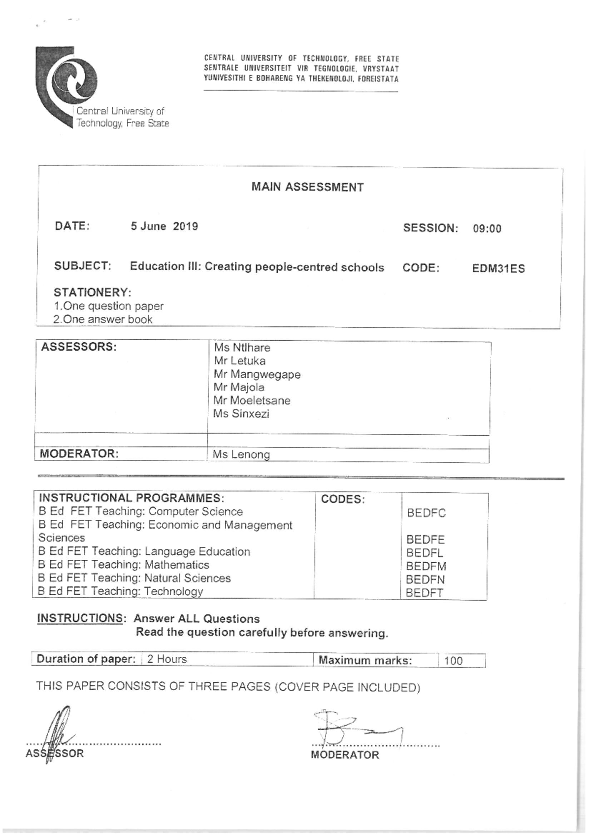 EDM31ES S1 2019 - Revise Question Papers - CENTRAL UNIVERSITY OF ...