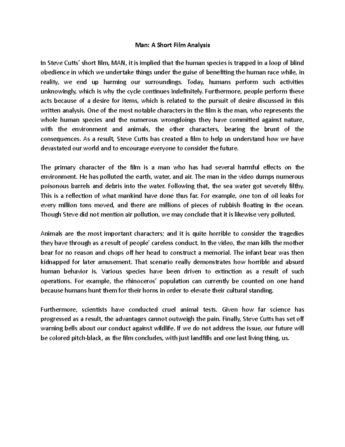 Analysis of 'MAN' by Steve Cutts: Environmental Impacts Explained - Studocu