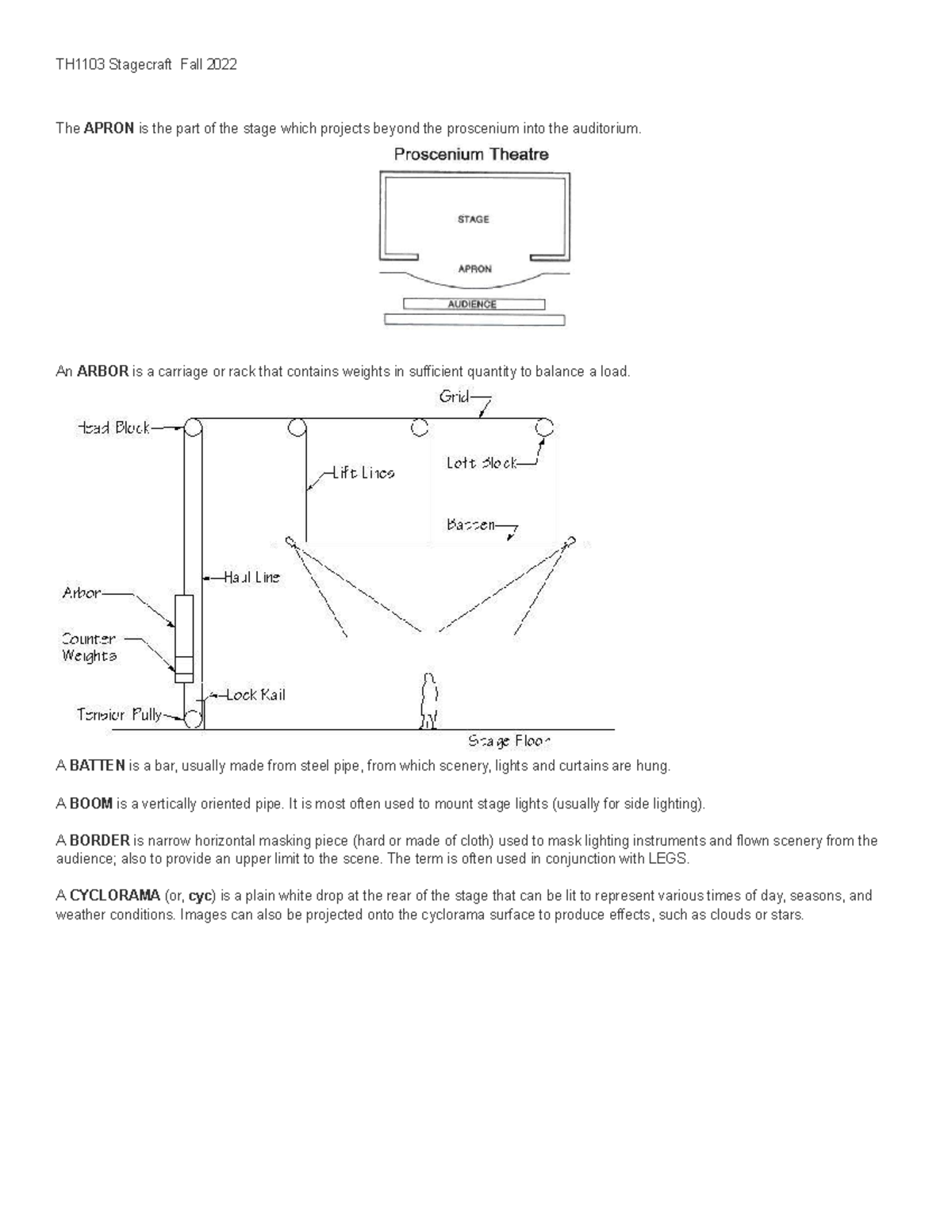 TH1103 Stagecraft Terms: Key Concepts for Fall 2022 Study Guide - Studocu