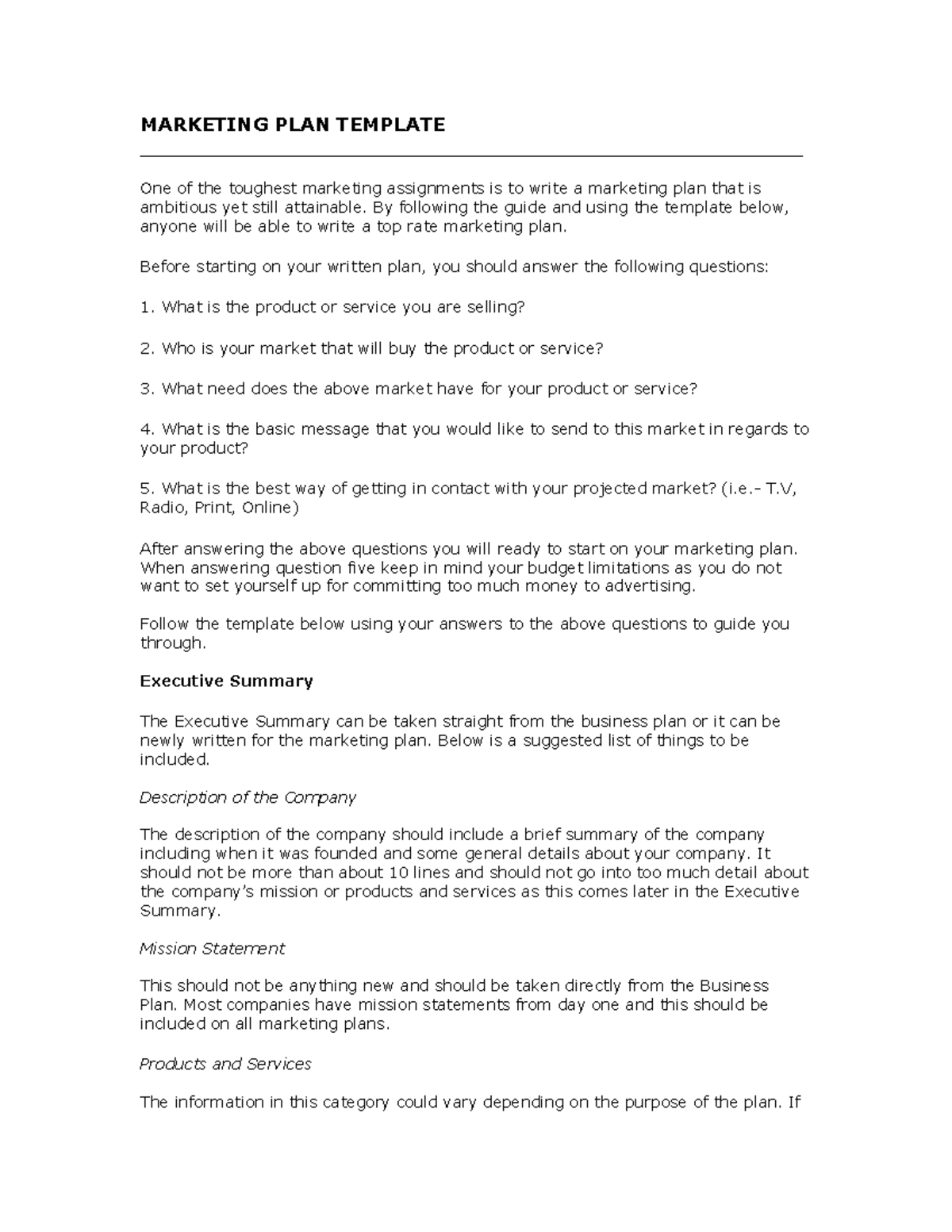 Marketing Plan Guide and Template for Effective Strategies - Studocu