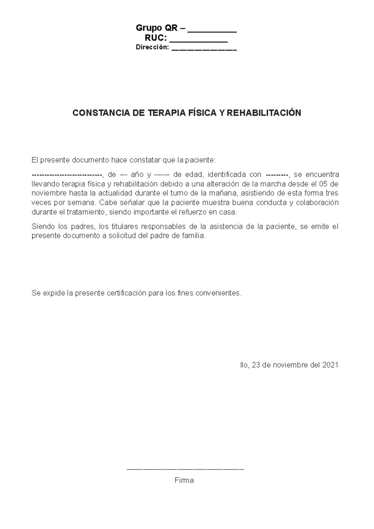 Constancia De Terapia Física Y Rehabilitación Grupo Qr Studocu