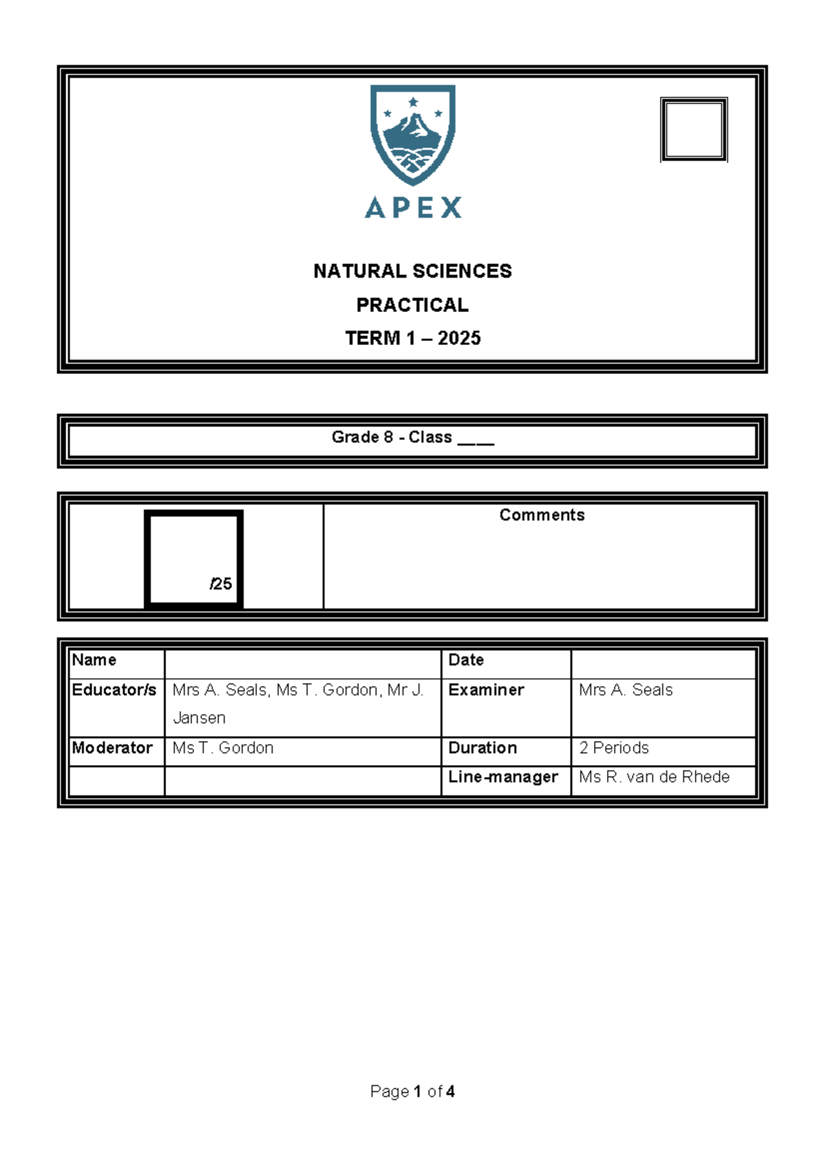 Grade 8 Natural Sciences Practical Exam Term 1 2025: Focus on ...