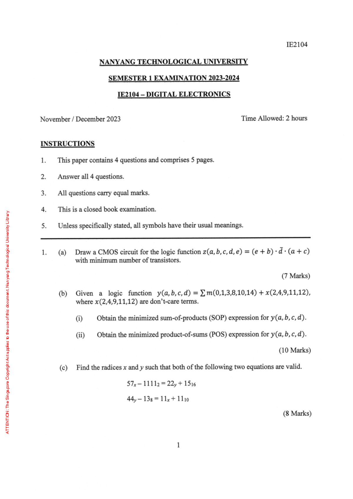 IE2104 2324 S1 Class Material - Singapore Copyright Notice Included ...