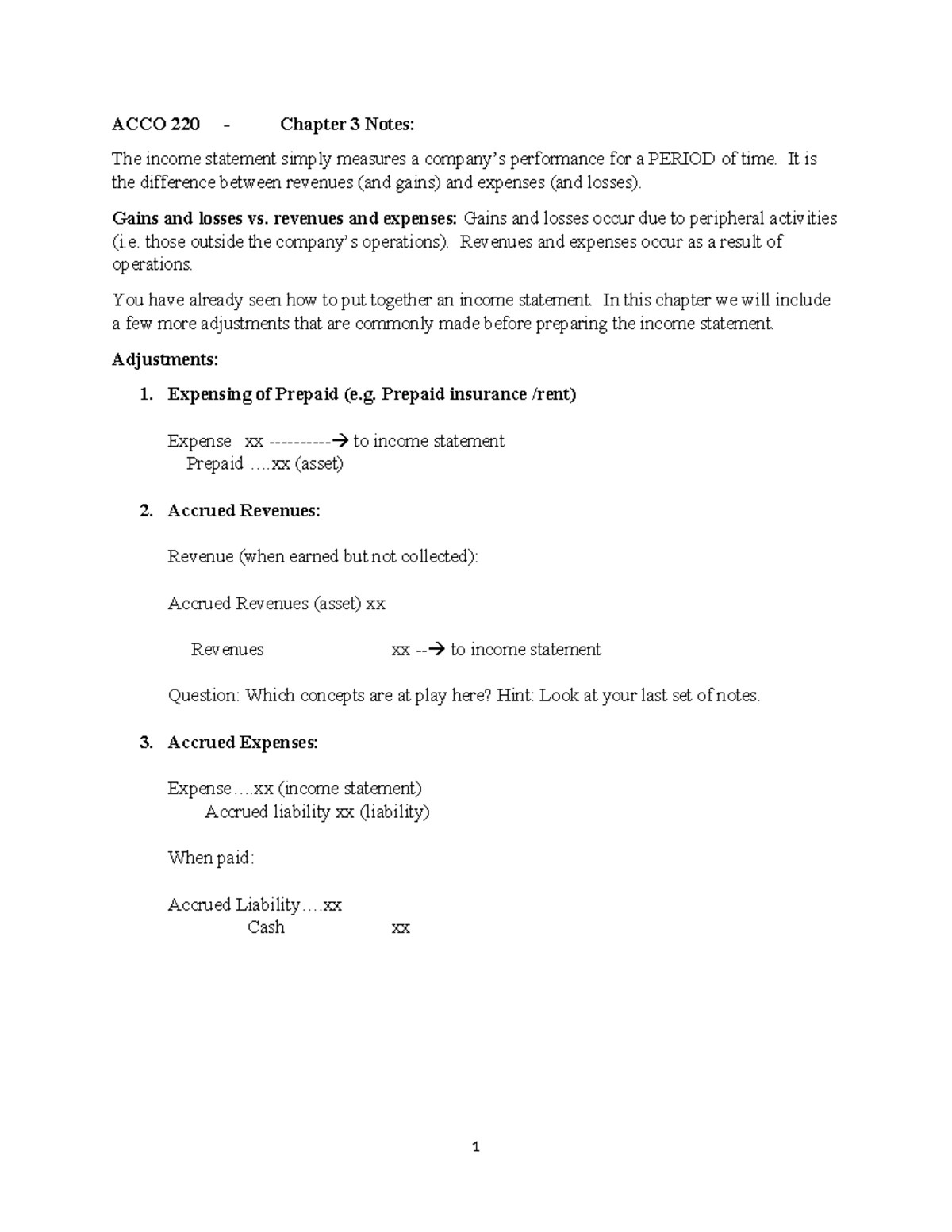 ACCO 220 Chapter 3 Notes: Income Statement Adjustments Explained - Studocu